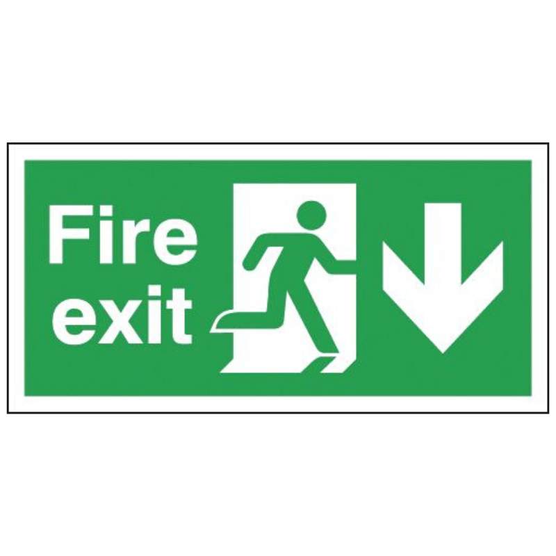 Fire Exit Running with Running Man Arrow Down Sign 150mm x 450mm — BLCCS